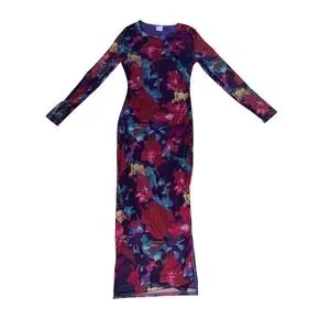 Wiholl | Dresses | Wiholl Women Purple Floral Mesh Long Sleeve Bodycon ...